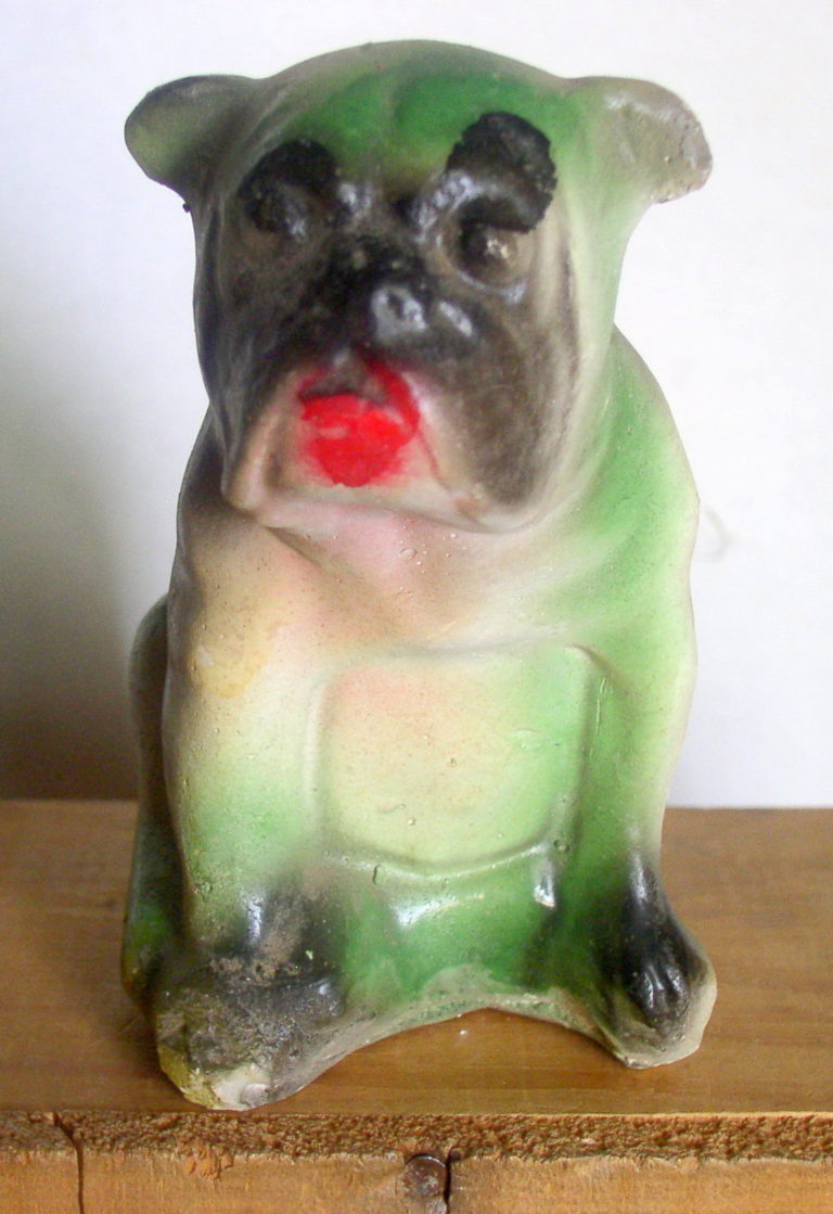 Vintage Chalkware Bulldog Dog 5″ painted green figurine carnival prize ...